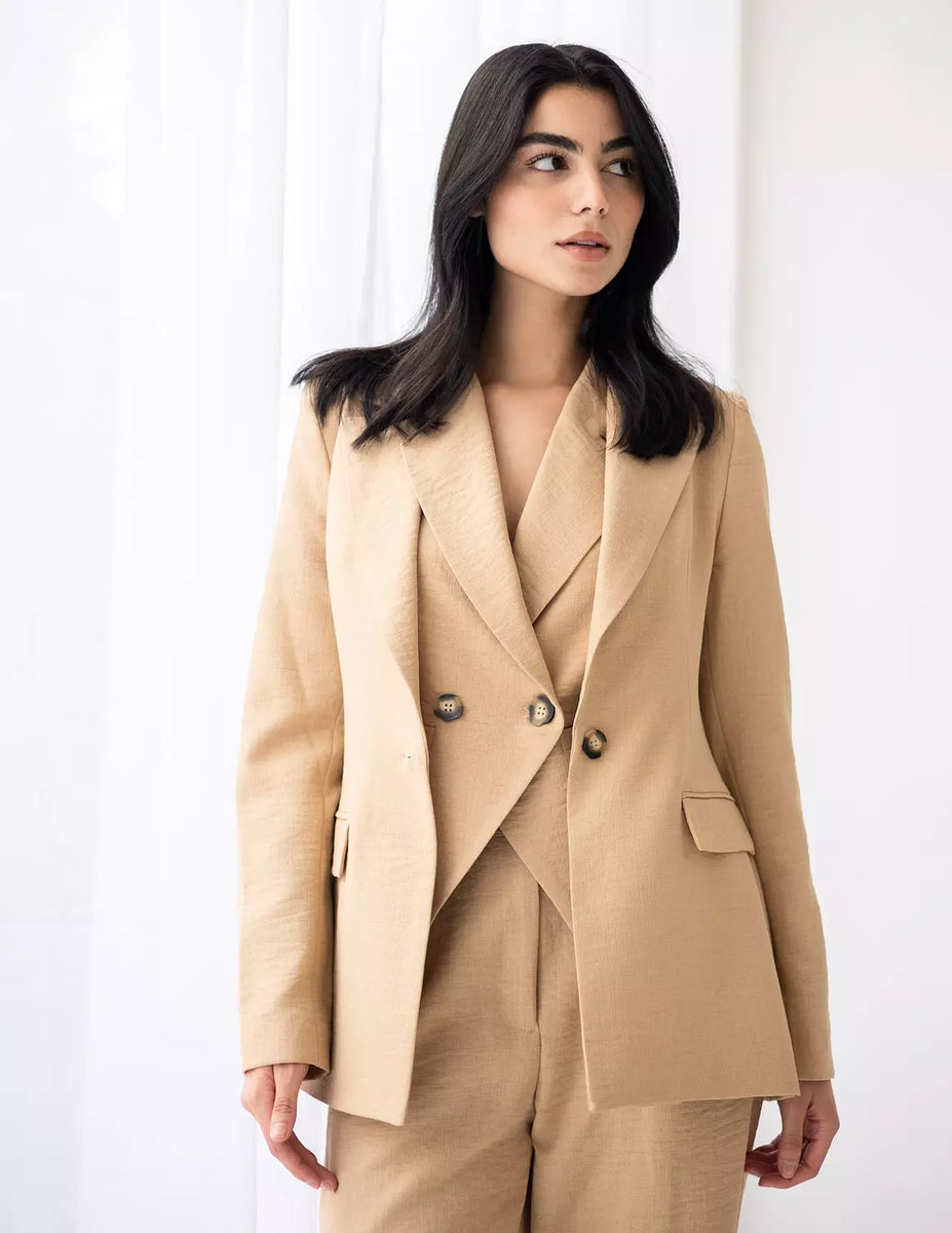 Honey Beige Linen Blazer – Sara Yousry